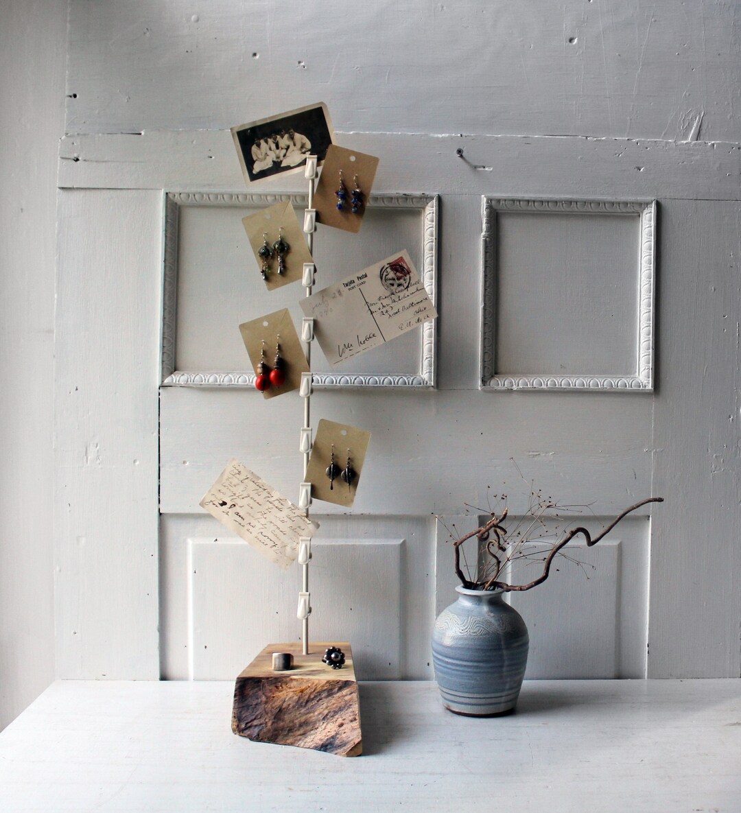 ONE Tall Jewelry Card Display Stand W/ 9 Clips - Live Edge Specimen ...