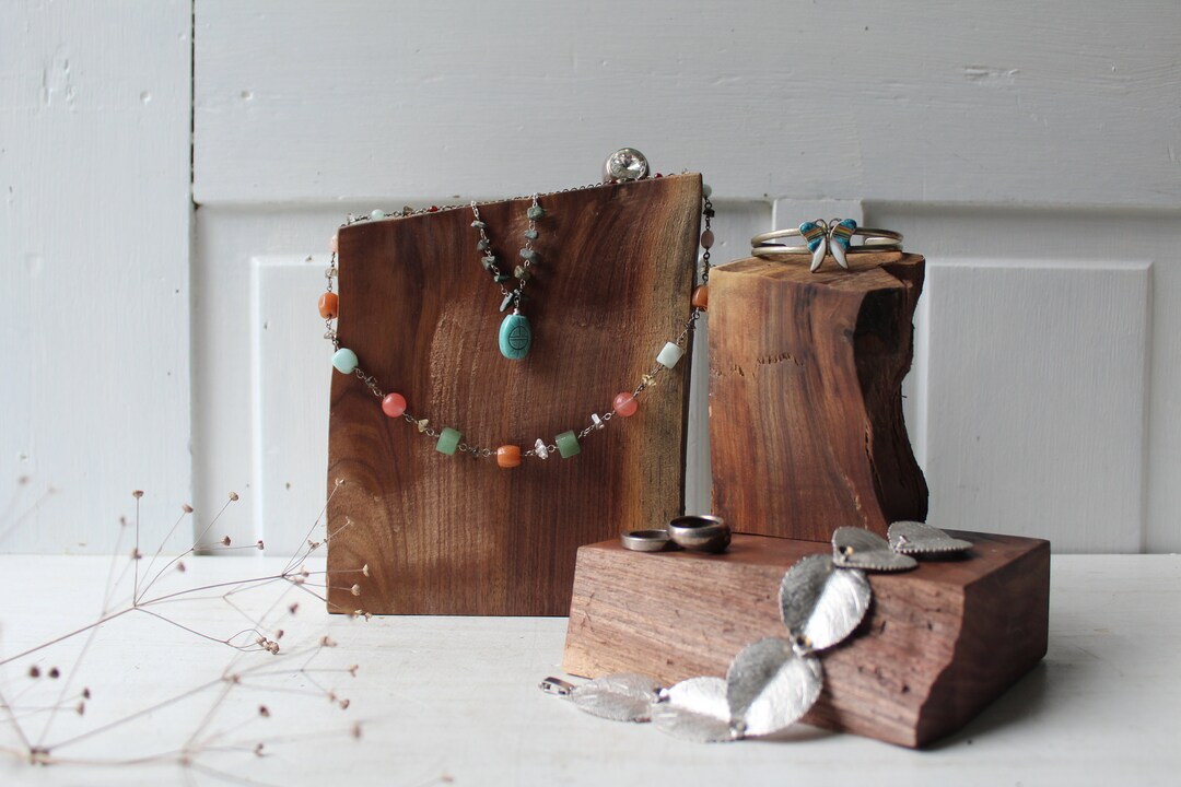 3 Piece Walnut Jewelry Display Blocks Photo Prop Set Live Edge Rough ...