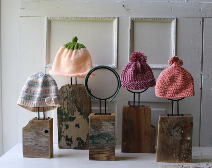ONE Thick Freestanding Baby Hat Display for Knit Hats - Salvaged Wood ...