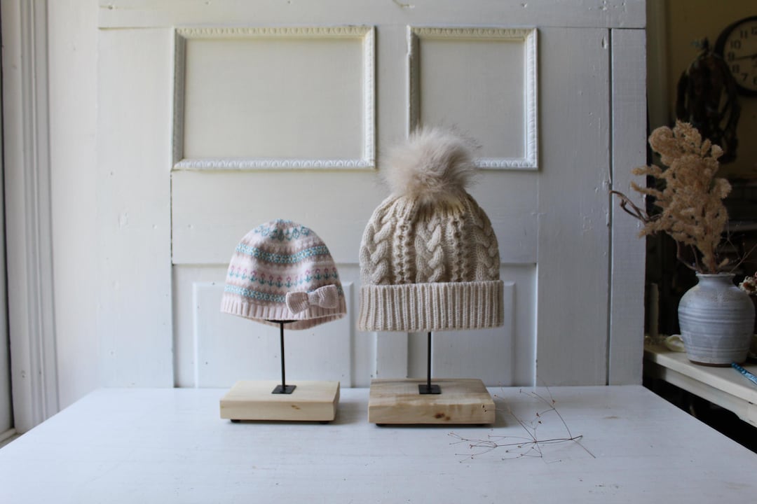 ONE Adult OR Baby Size Knit Hat Display - Salvaged Wood - Retail Craft ...