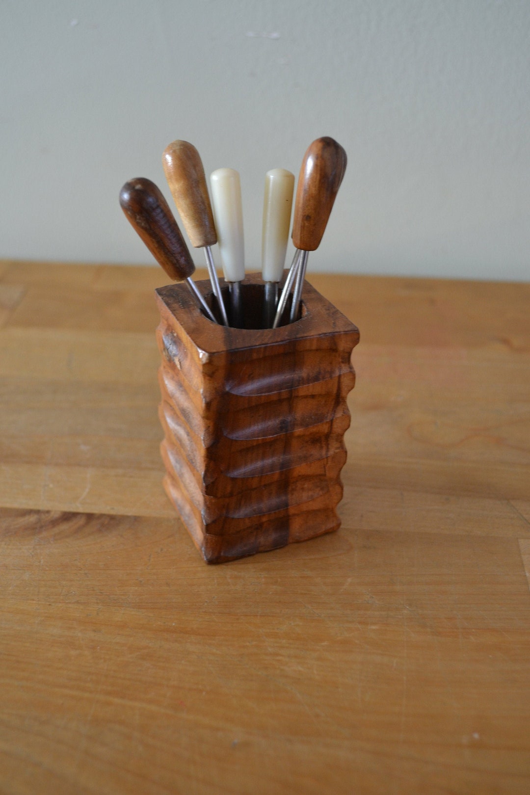 Beautiful Hand Carved Wood Toothpick Box and Toothpicks/vintage ...