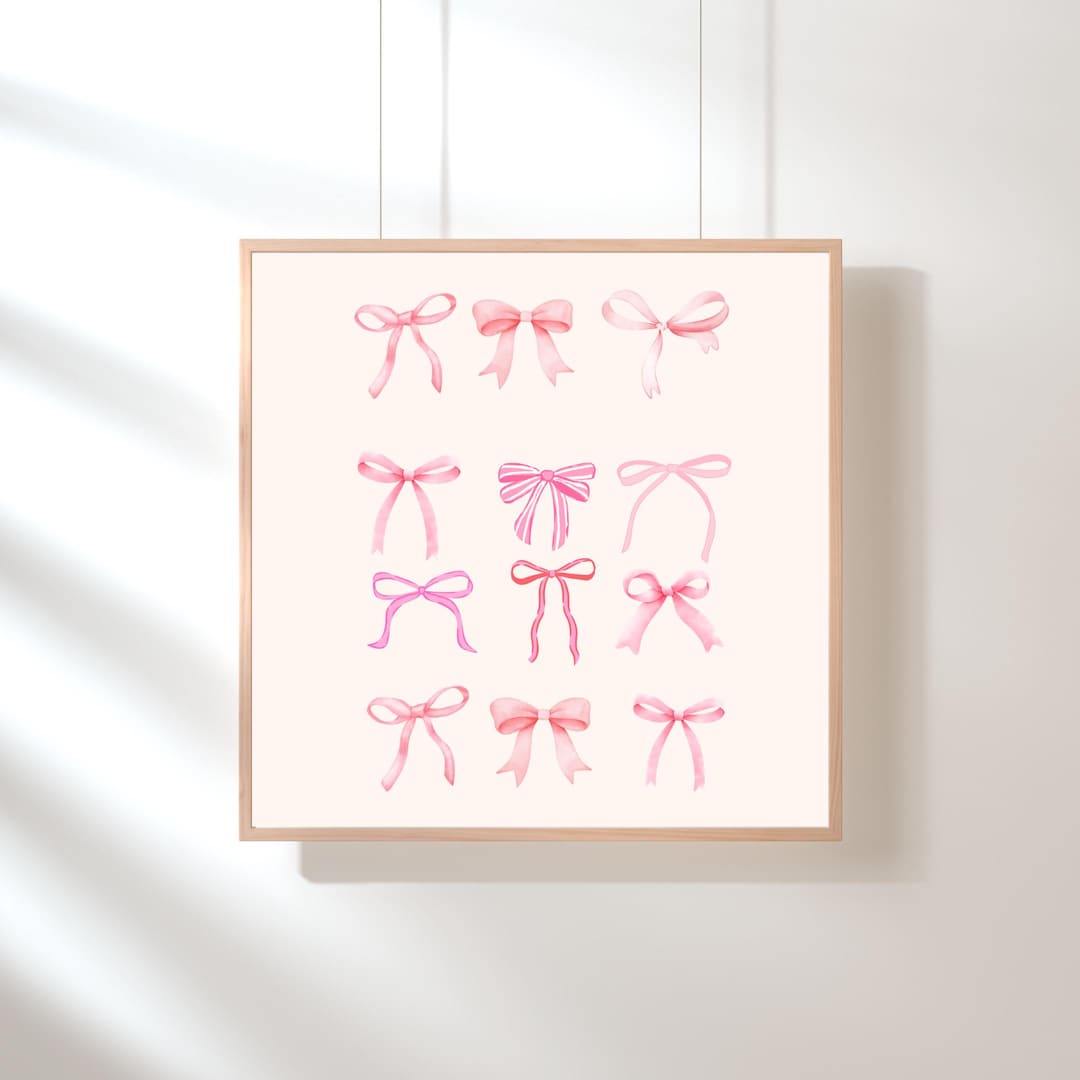 Pink Bow. Retro Pink Poster. Cute Pink Bow Wall Ar. Minimalist Wall Art ...