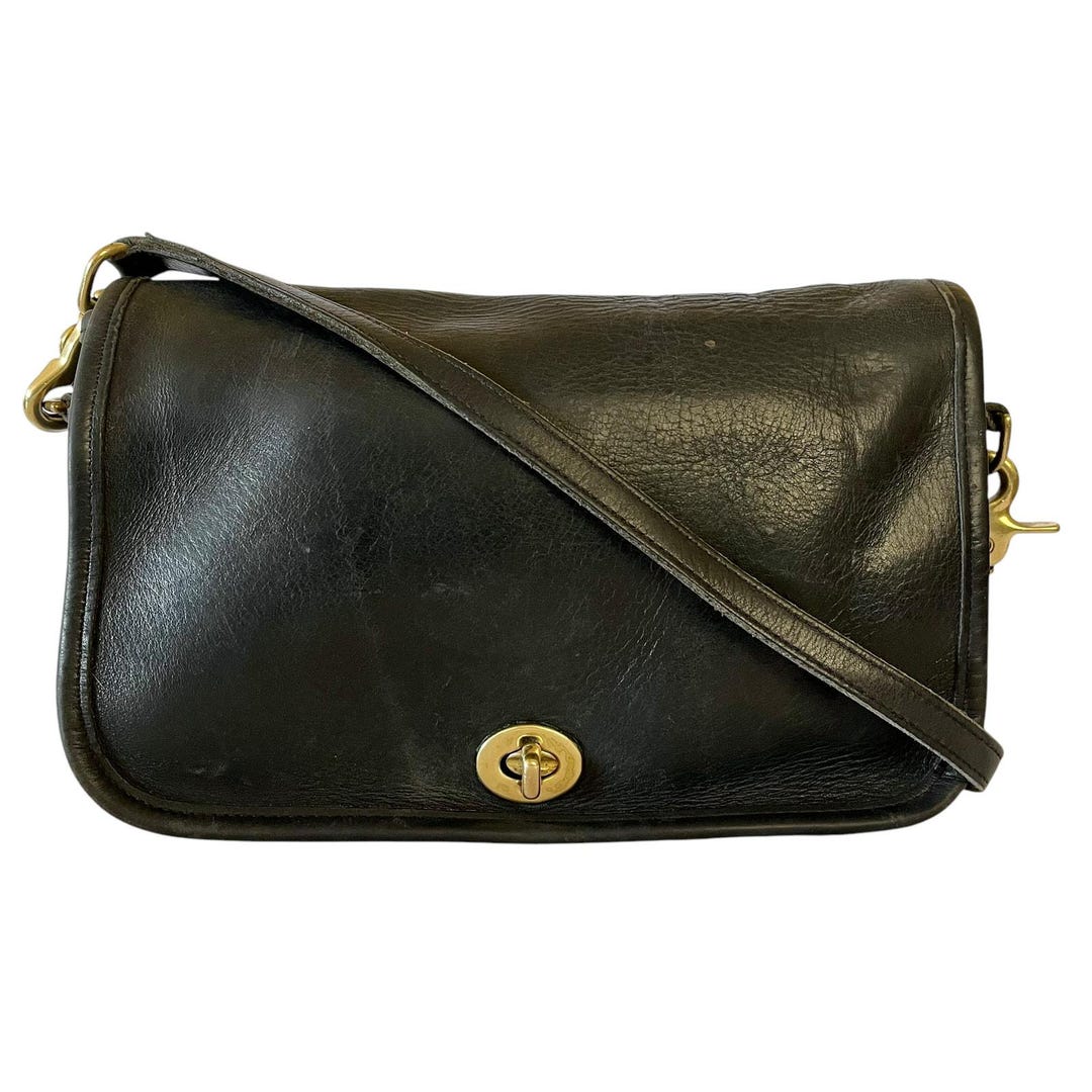 Vintage Coach Black Leather Penny Pocket Purse #9755 Crossbody Shoulder ...
