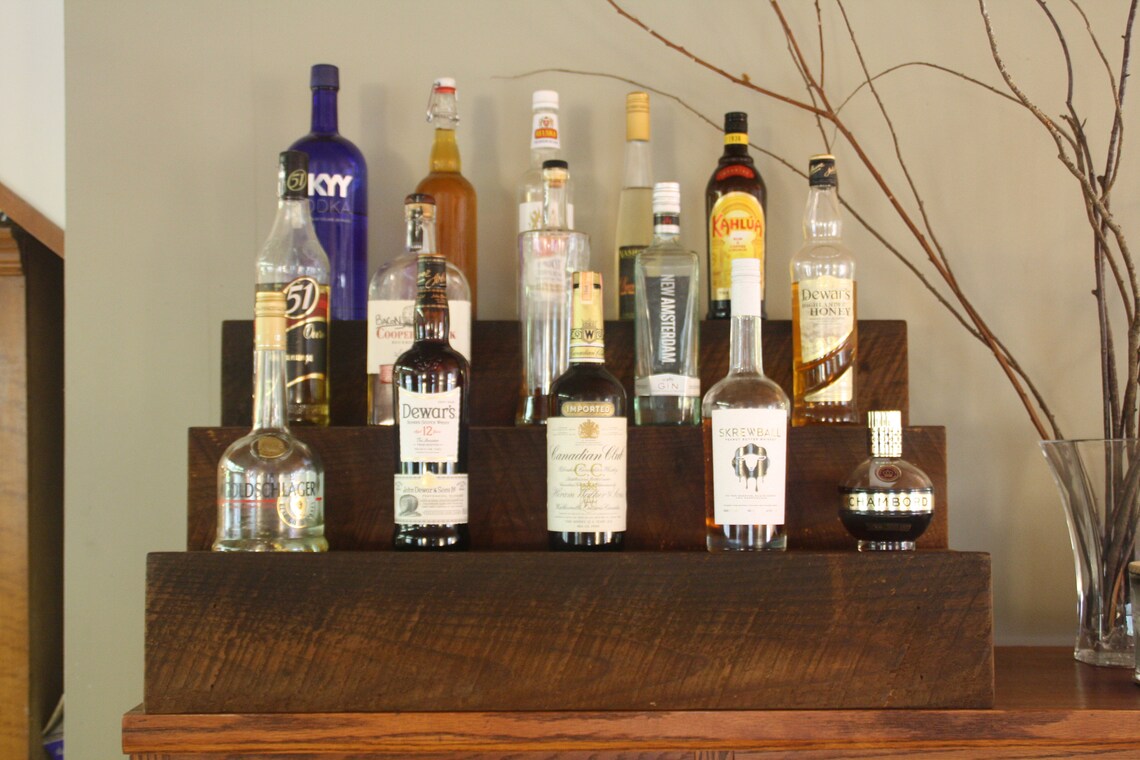 Wood Liquor Shelves READY TO SHIP Wood Liquor Bottle Shelf - Etsy