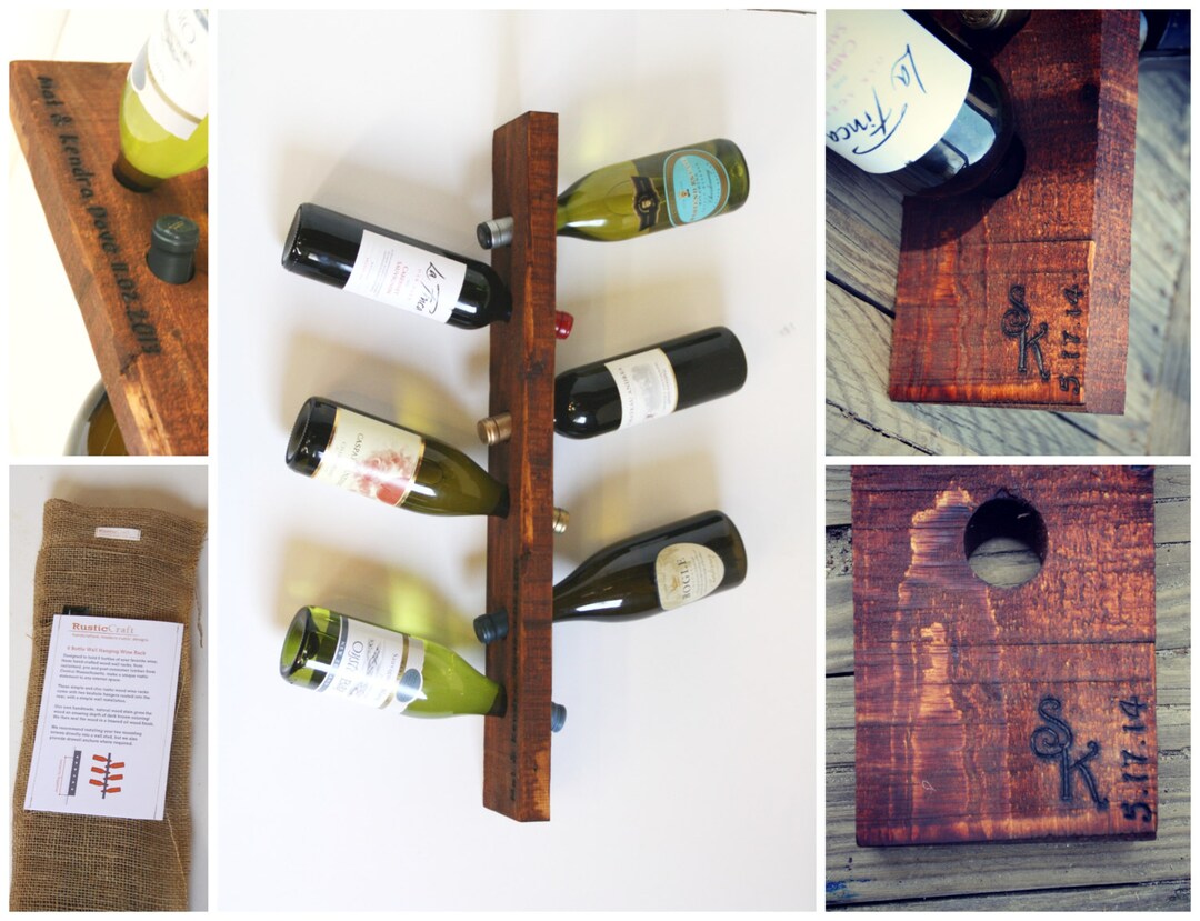 Rustic Wine Rack - Wall-hanging- Personalized - 6 Bottle - Home Bar ...