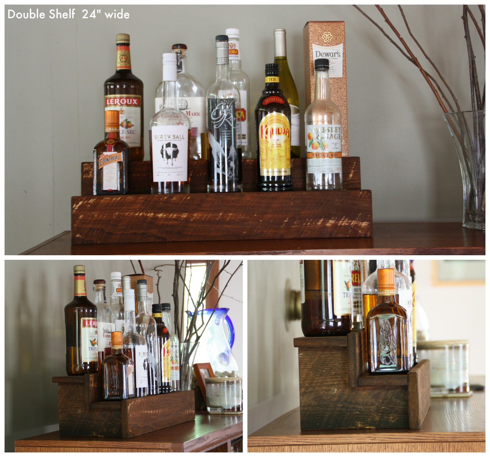 Liquor shelf Wood Liquor Bottle Shelf Tiered Bar Shelves | Etsy
