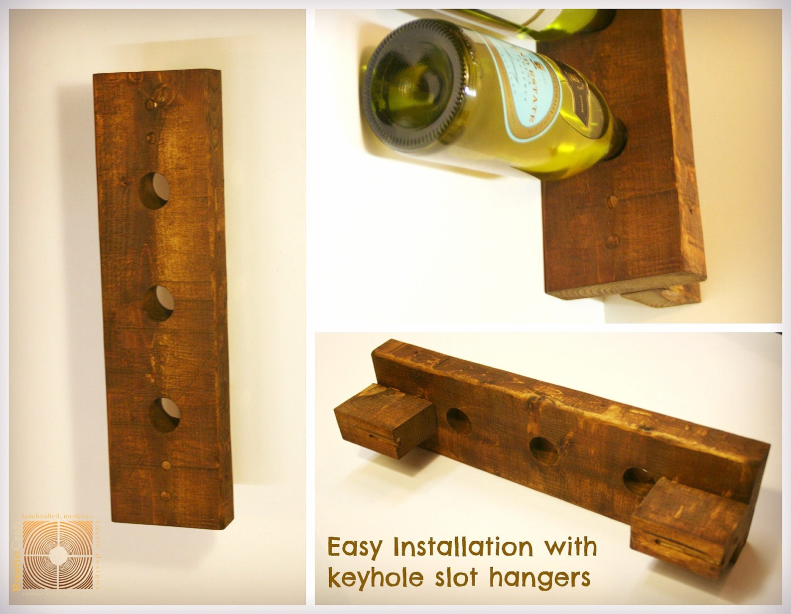 Wood Wine Rack Wall Rack 3 Bottle Personalized Wedding - Etsy