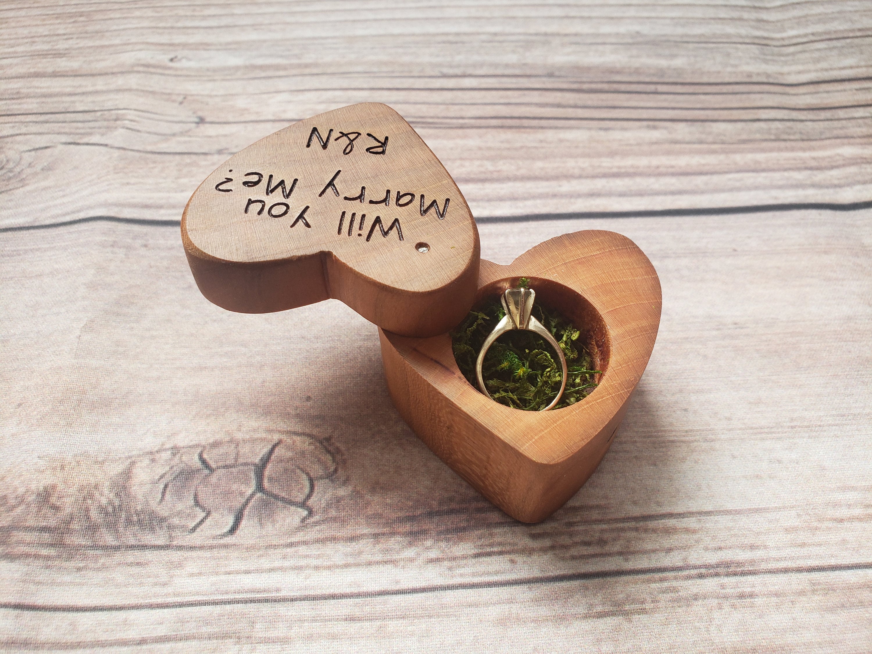 Engagement Ring Box - Heart Shaped Box- Mini - Wooden Ring Box ...