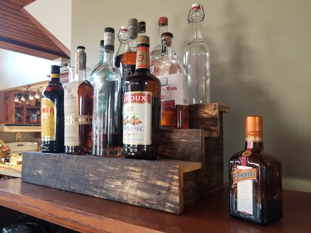 Liquor Shelf- Wood Liquor Bottle Shelf- Man Cave Gifts, Tiered Bar ...