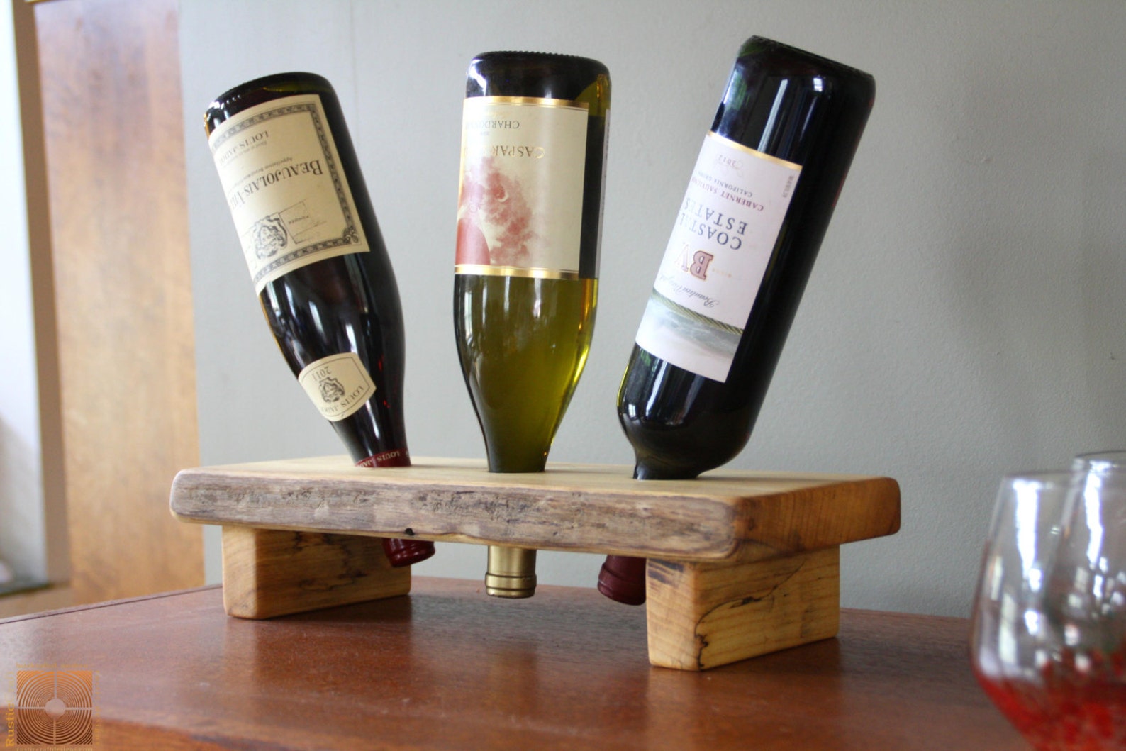 3 Bottle Wine Holder Rustic Wine Display Stand Unique - Etsy