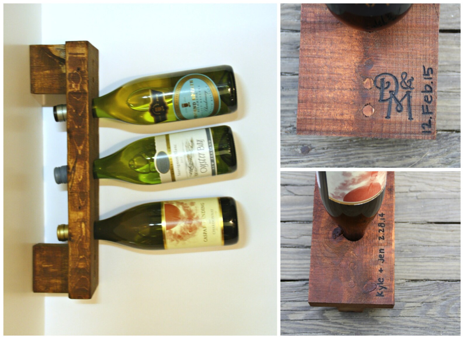 Wood Wine Rack Wall Rack 3 Bottle Personalized Wedding - Etsy