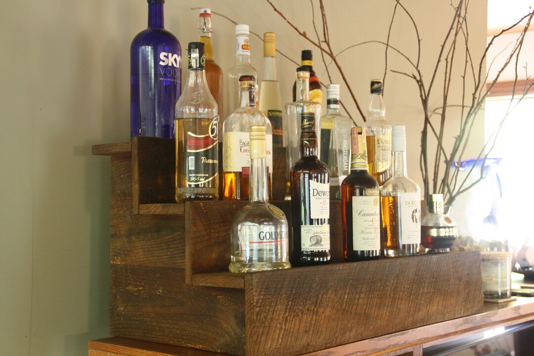 Wood Liquor Shelves READY TO SHIP- Wood Liquor Bottle Shelf- Tiered ...