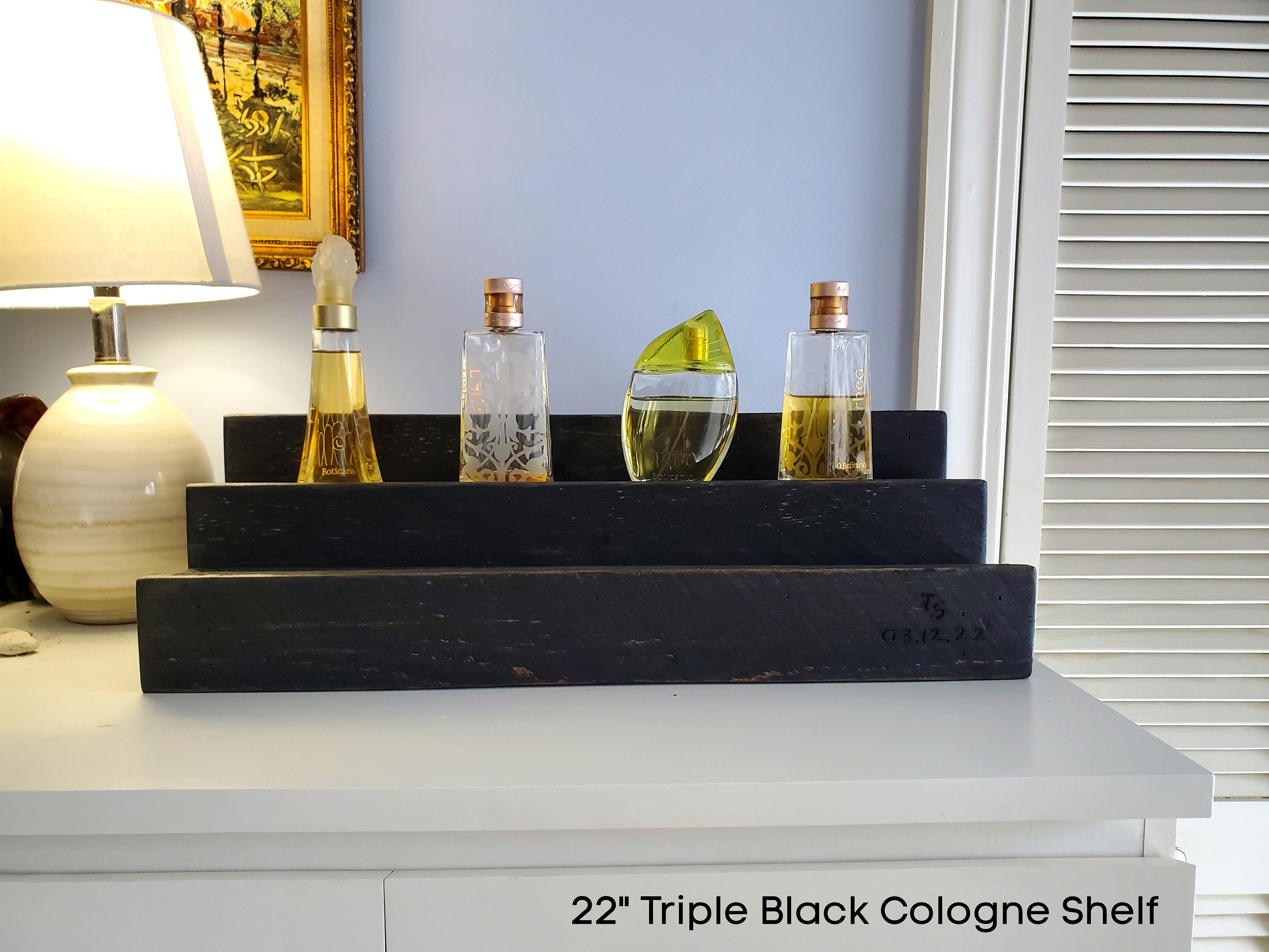 Black Wood Cologne Shelf – Rustic Perfume Bottle Organizer - Etsy