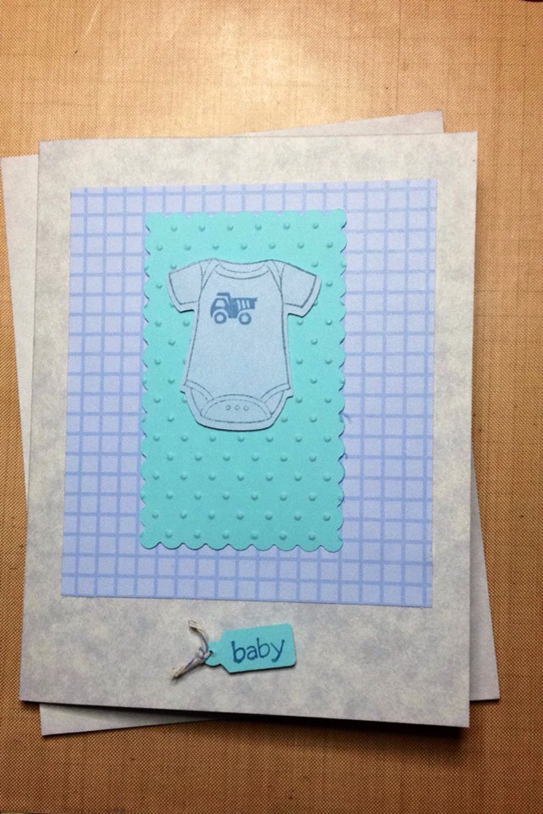 New Baby Boy Congrats Handmade Blue Greeting Card With Onesie on Dotted ...