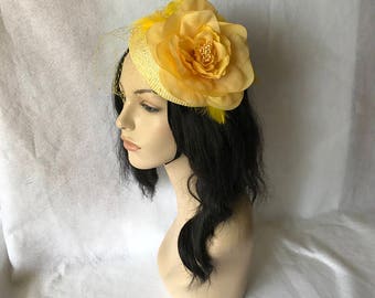 Yellow flower Fascinator hat with birdcage veil Yellow | Etsy