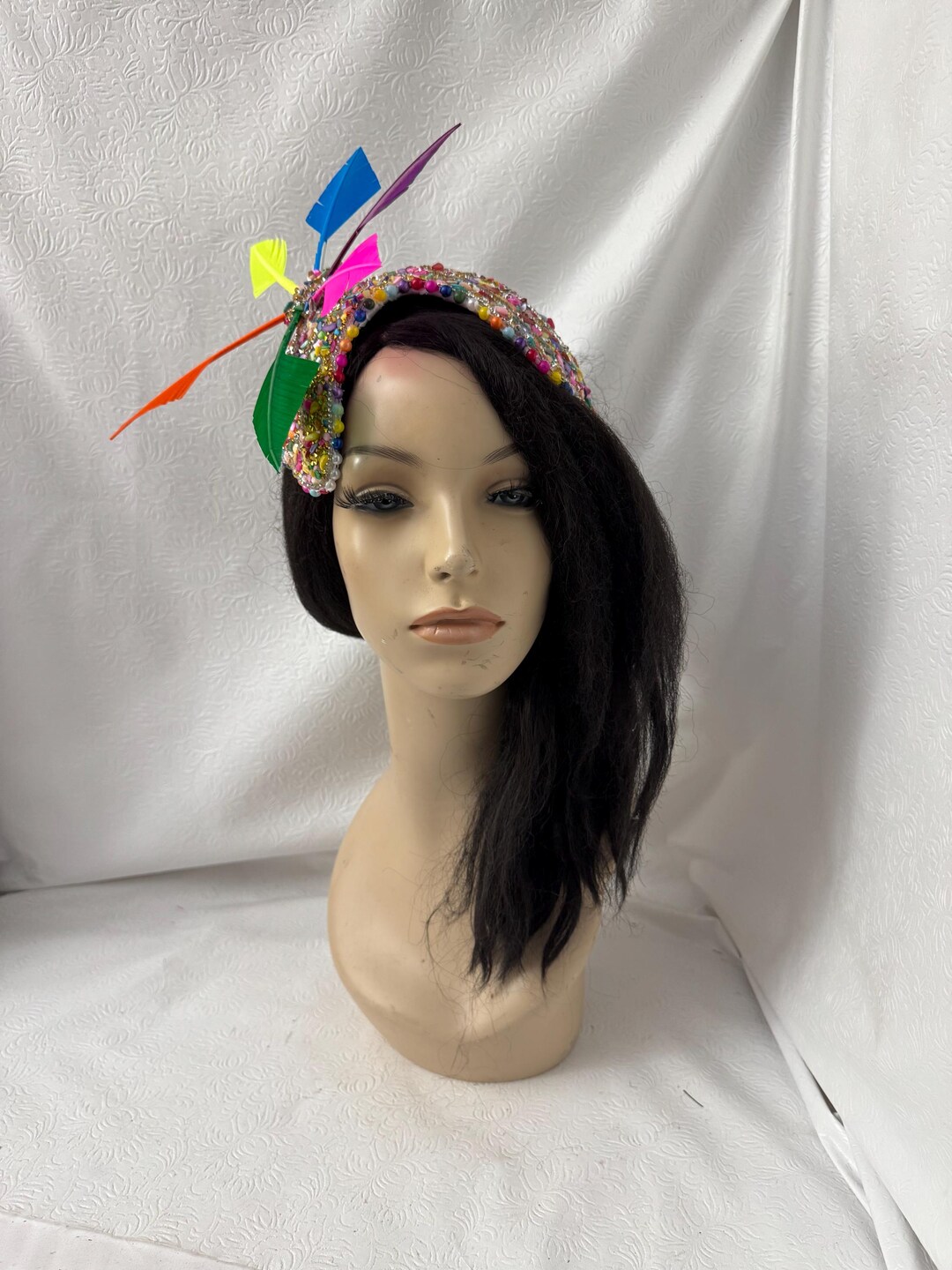 Multicolorful Rhinestone Fascinator Hat With Bright Feathers ...