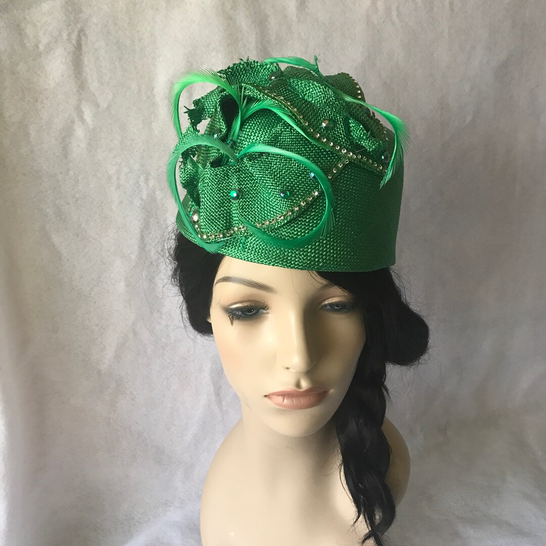 Green Women’s Church Hat - Full-size Formal Bucket Pillbox COGIC Hat ...