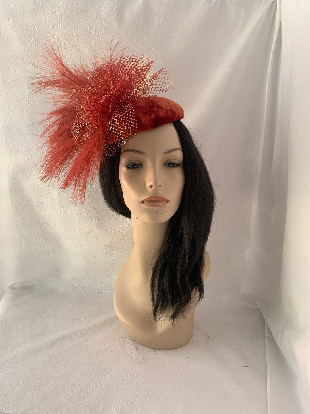 Burnt Rust Orange Velvet Fascinator Hat Womens Church Round - Etsy