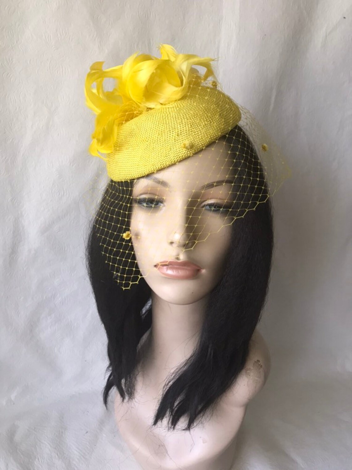Yellow Fascinator Hat With Dot Veil Wedding Mother of Bride | Etsy