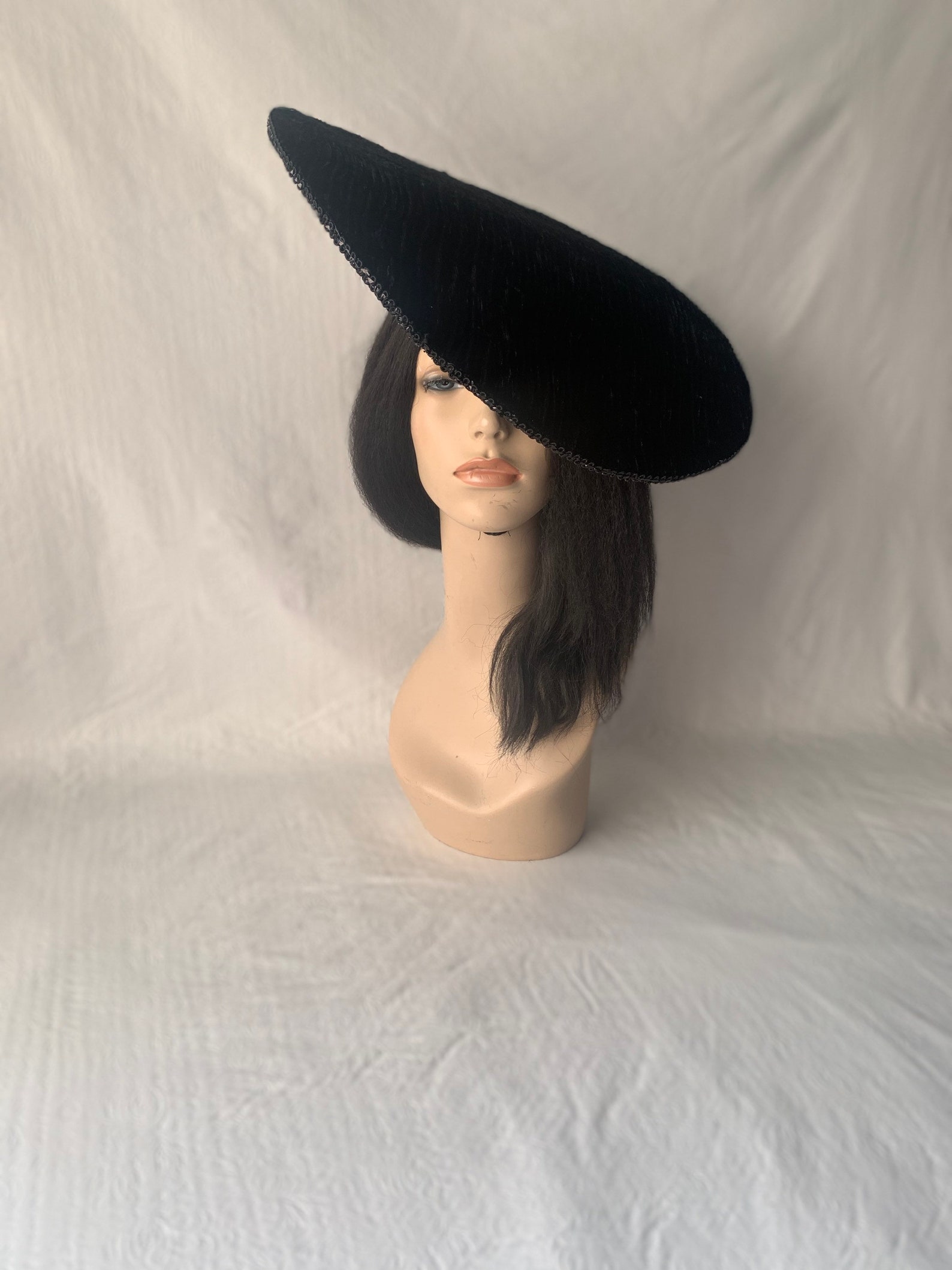 Black Velvet Flat Wide Brim Fascinator Hat Wedding Church Tea - Etsy
