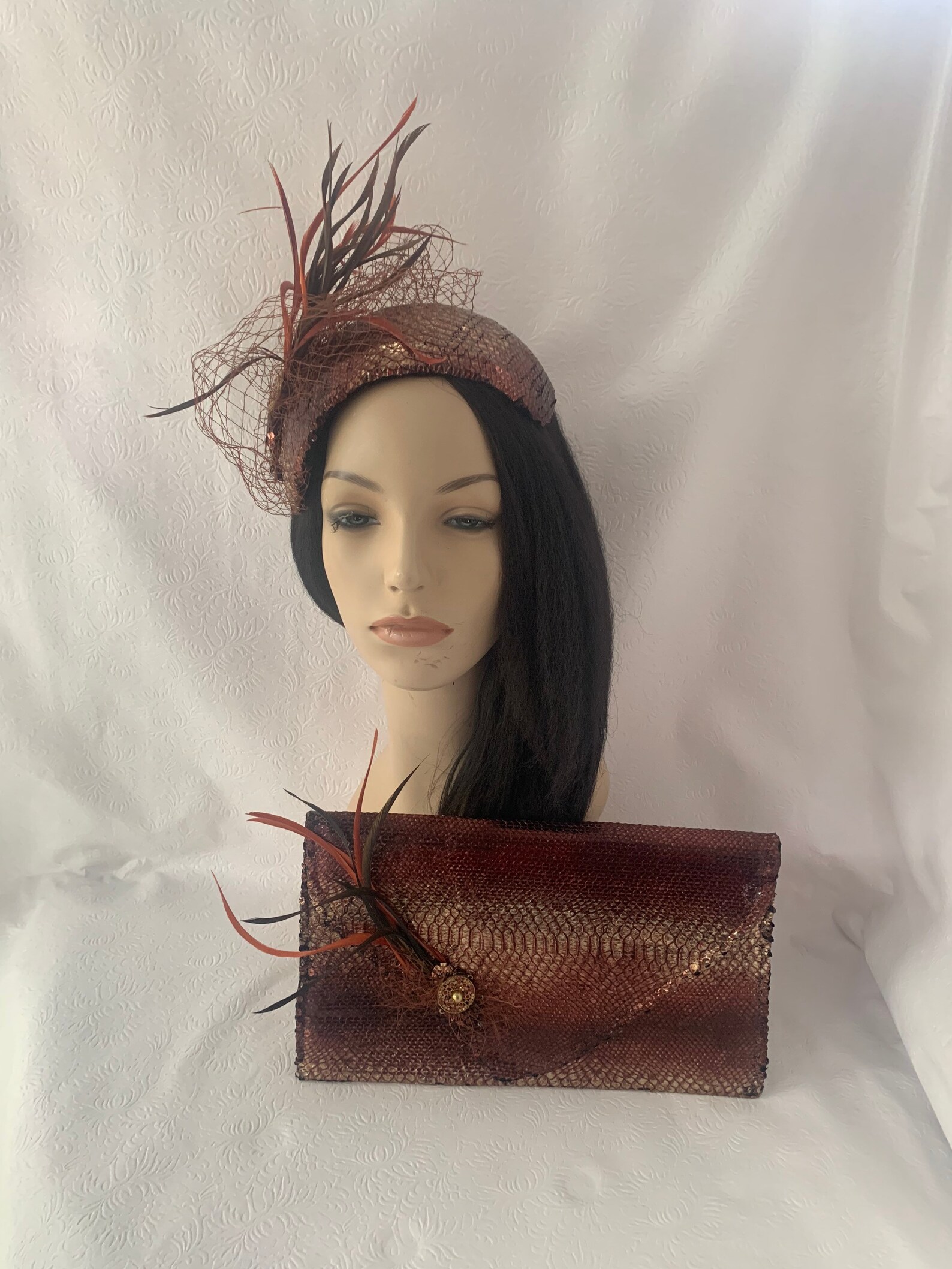Copper Rust Brown Fascinator Hat With Matching Clutch Purse - Etsy