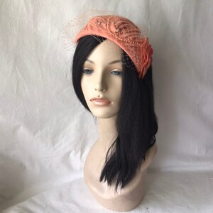 Coral Fascinator Hat, Vintage Half Hat, Coral Peach Wedding Hat, Women ...