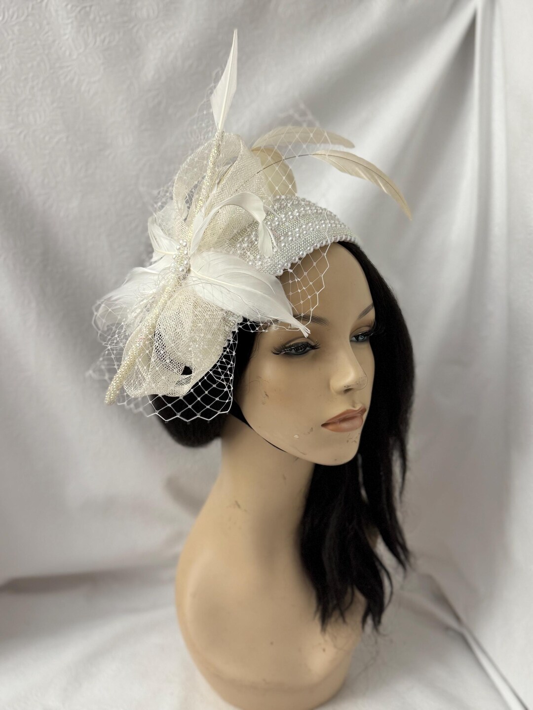 White Church Fascinator Half Hats With Veil, Vintage 20s 50s Pillbox ...