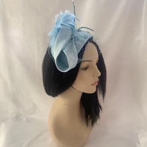Light Blue Fascinator Hat With Veil for Church, Women’s Church Hat ...
