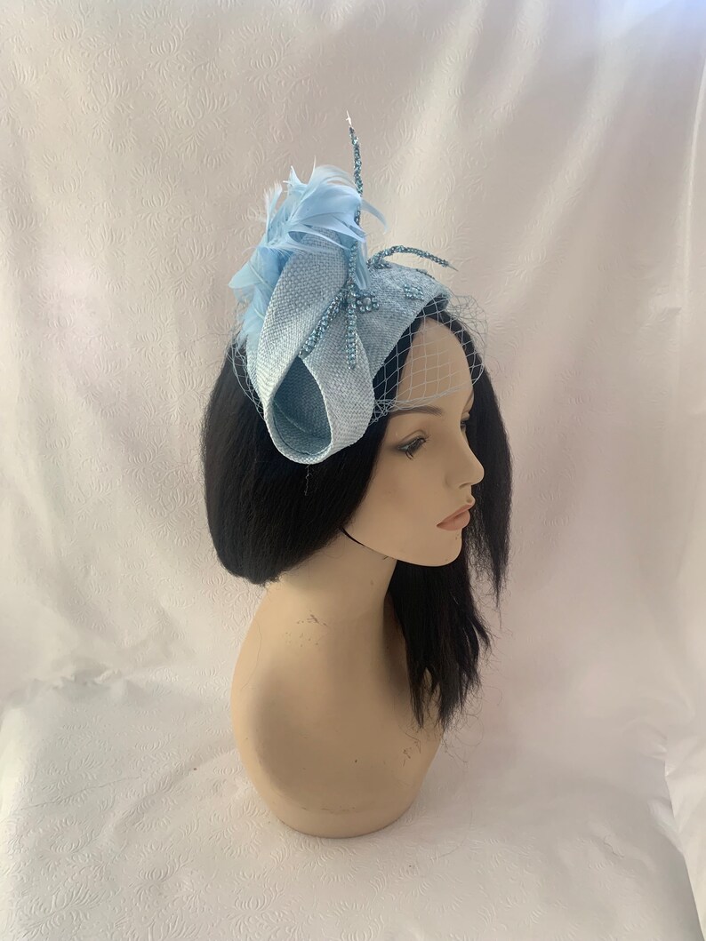 Light Blue Fascinator Hat With Veil for Church, Women’s Church Hat ...