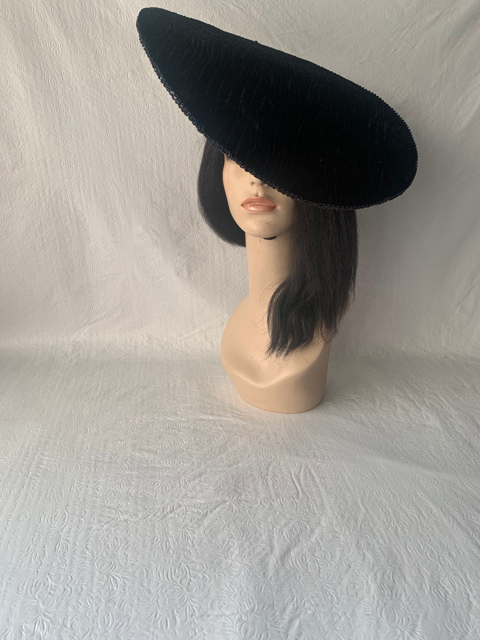 Black Velvet Flat Wide Brim Fascinator Hat Wedding Church Tea - Etsy