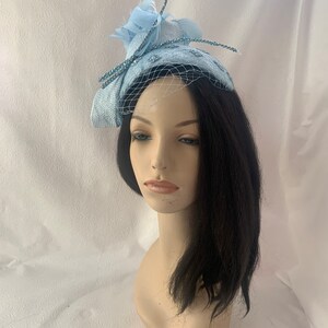 Light Blue Fascinator Hat With Veil for Church, Women’s Church Hat ...