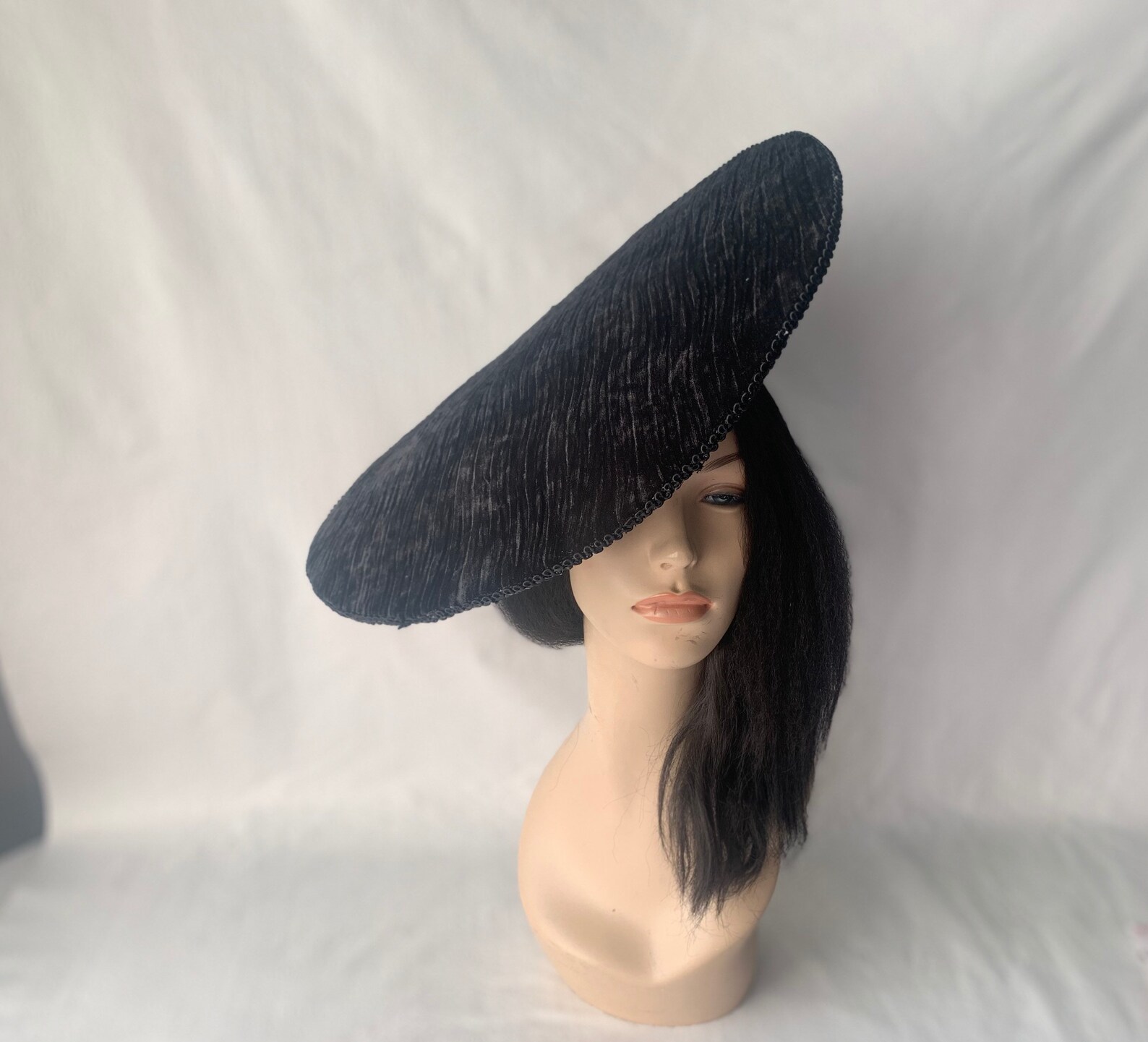 Black Velvet Flat Wide Brim Fascinator Hat Wedding Church Tea - Etsy