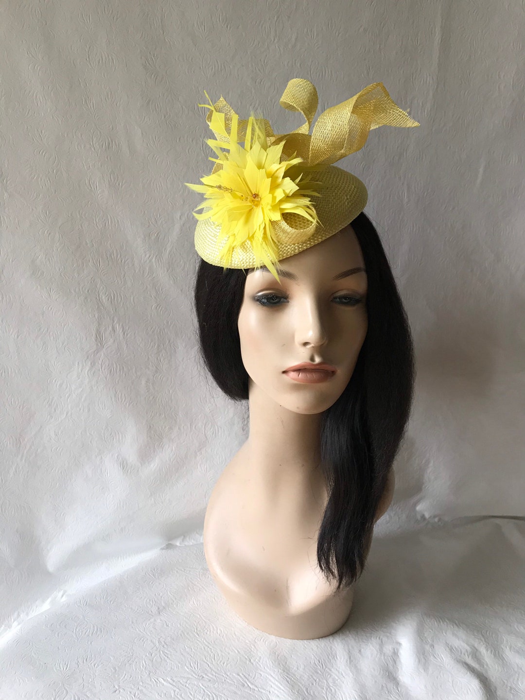 Yellow Fascinator Hat, Feather Derby Fascinator Hat for Wedding, Church ...