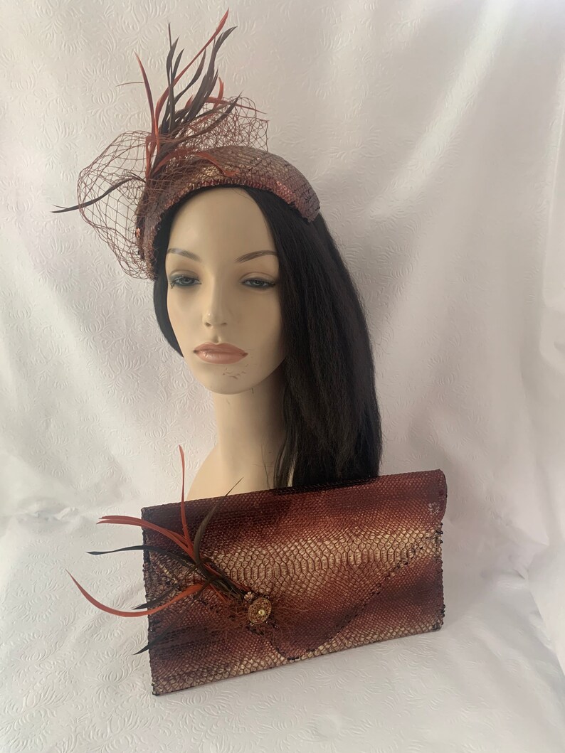 Copper Rust Brown Fascinator Hat With Matching Clutch Purse - Etsy