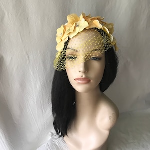 Yellow Flower Fascinator Hat With Birdcage Veil, Yellow Wedding Hat ...