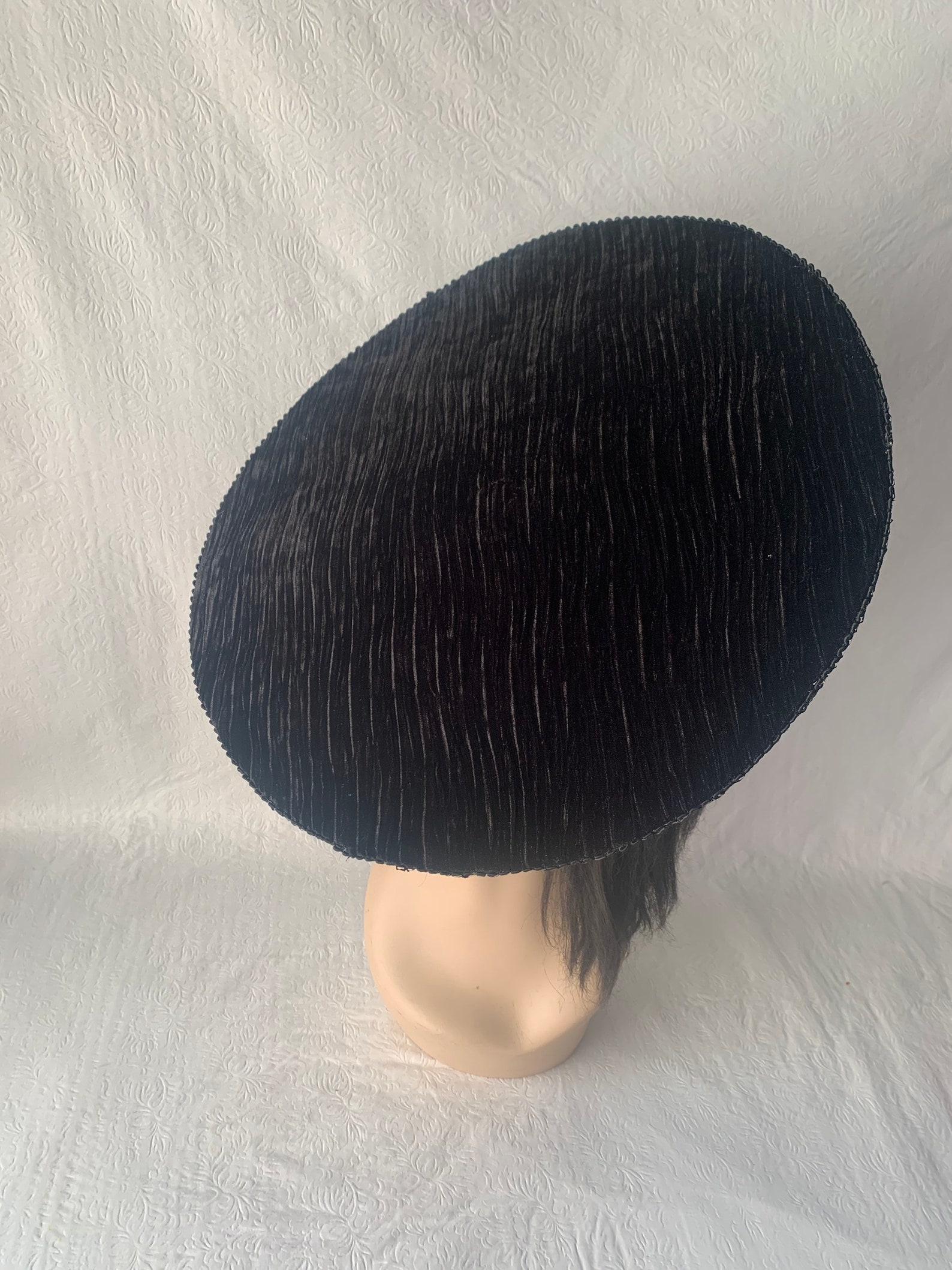 Black Velvet Flat Wide Brim Fascinator Hat Wedding Church Tea - Etsy