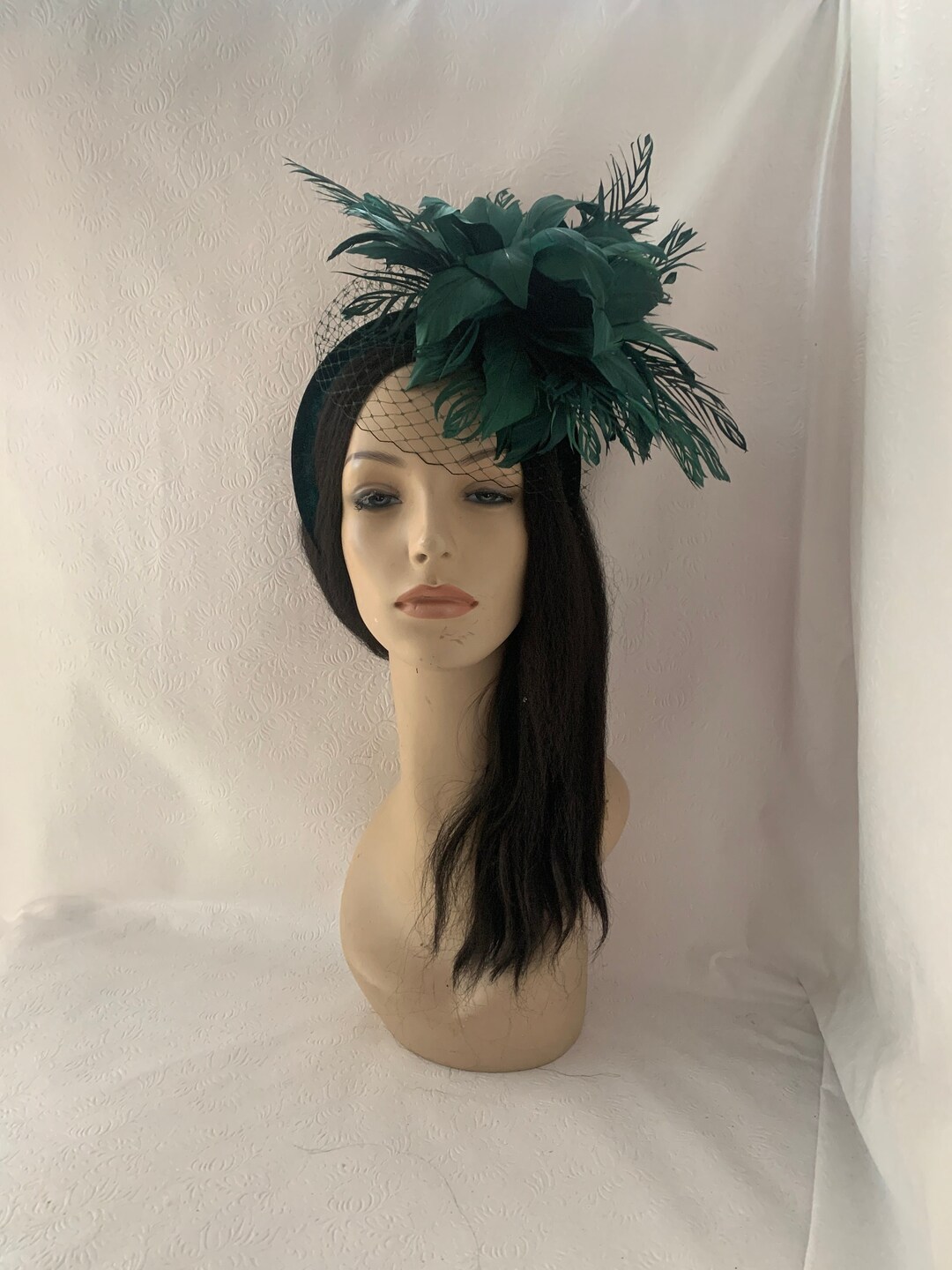 Dark Hunter Green Feather Velvet Headband Fascinator for Wedding ...