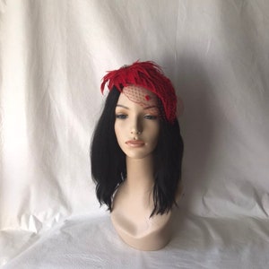 Red Felt Wool Vintage Style 1950s-1960s Half Hat, Red Wedding Hat, Red ...