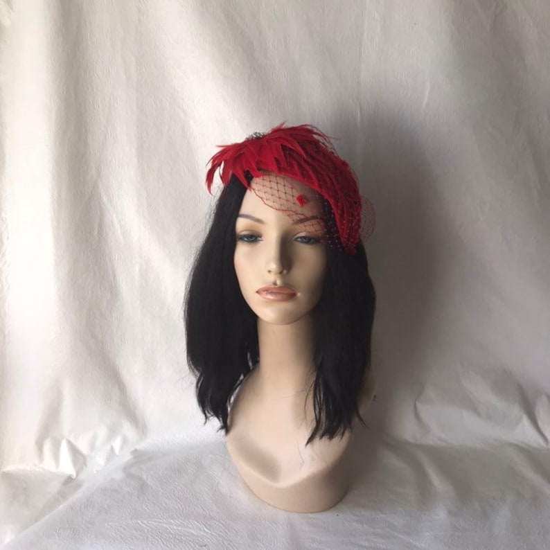 Red Felt Wool Vintage Style 1950s-1960s Half Hat, Red Wedding Hat, Red ...