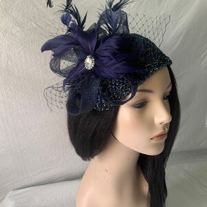 Dark Navy Blue Flapper Style 1920s Vintage Pearl Beaded Fascinator Half ...