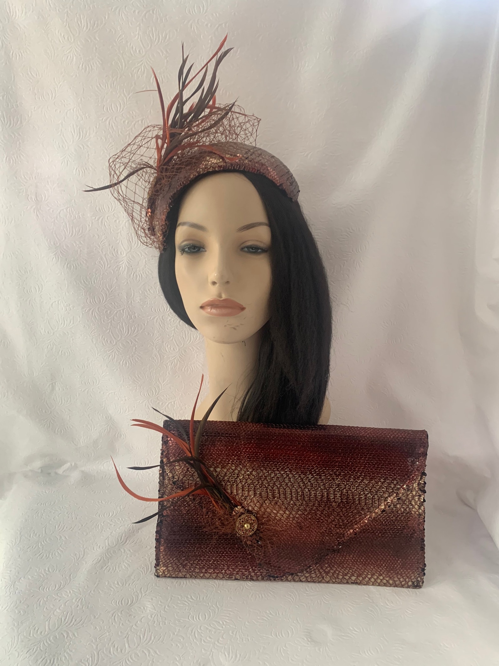 Copper Rust Brown Fascinator Hat With Matching Clutch Purse - Etsy