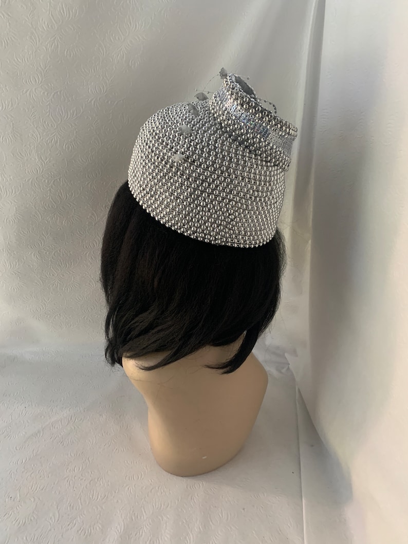 Silver Metallic Pearl Beaded Women's Church Hat, Tea Party, Mother of ...