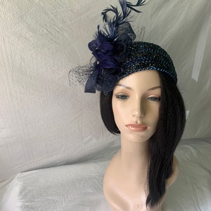 Dark Navy Blue Flapper Style 1920s Vintage Pearl Beaded Fascinator Half ...