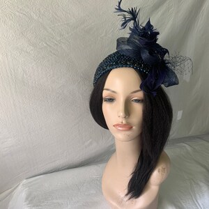 Dark Navy Blue Flapper Style 1920s Vintage Pearl Beaded Fascinator Half ...