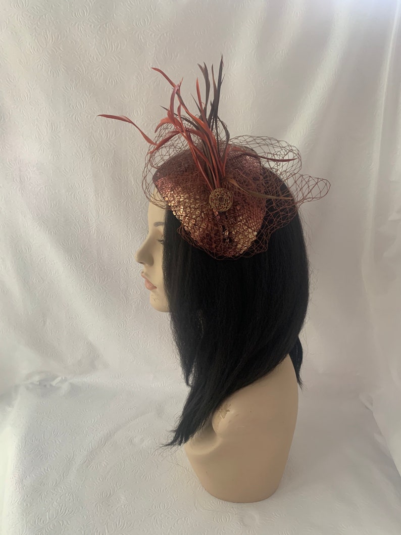 Copper Rust Brown Fascinator Hat With Matching Clutch Purse - Etsy