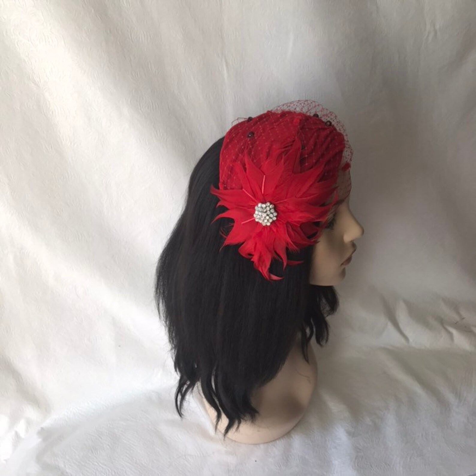 Red Felt Wool Vintage Style 1950s-1960s Half Hat, Red Wedding Hat, Red ...