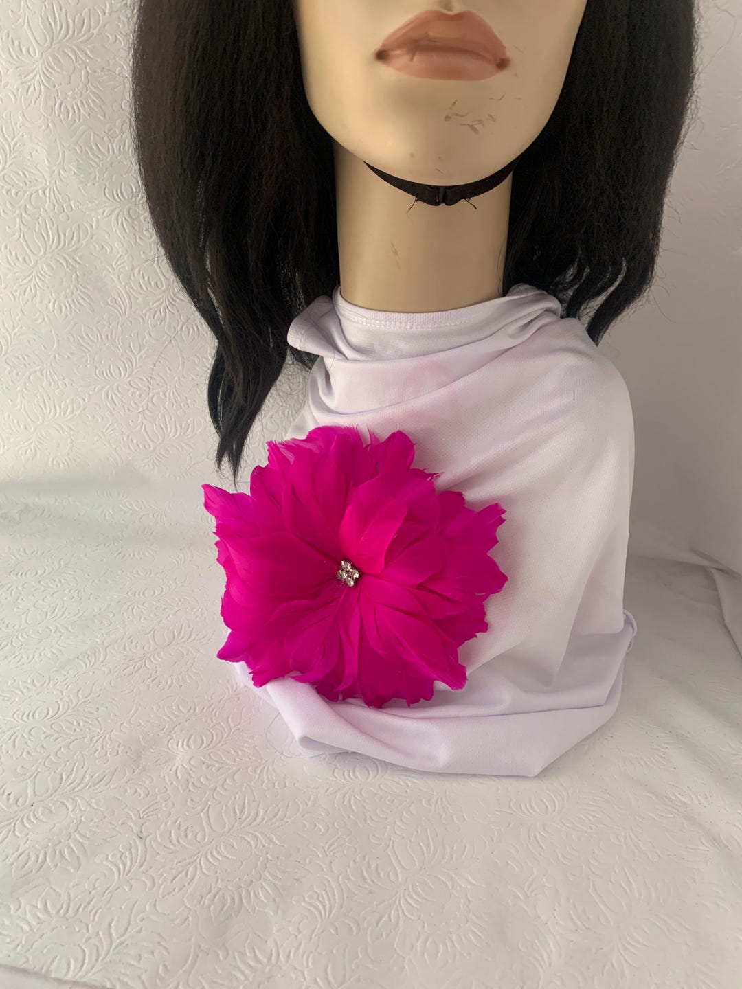 Hot Pink Feather Flower Brooch for Church| Wedding Corsage Pin ...