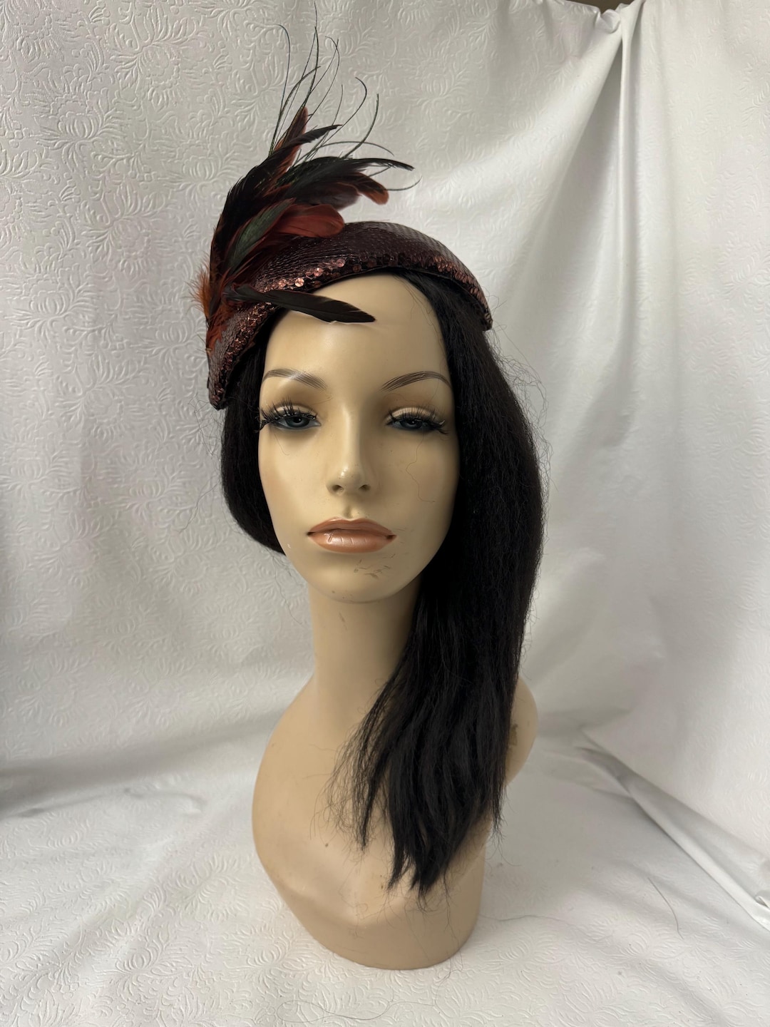 Brown Vintage Style 1950s Fascinator Hat With Feather, Womens Half Hat ...
