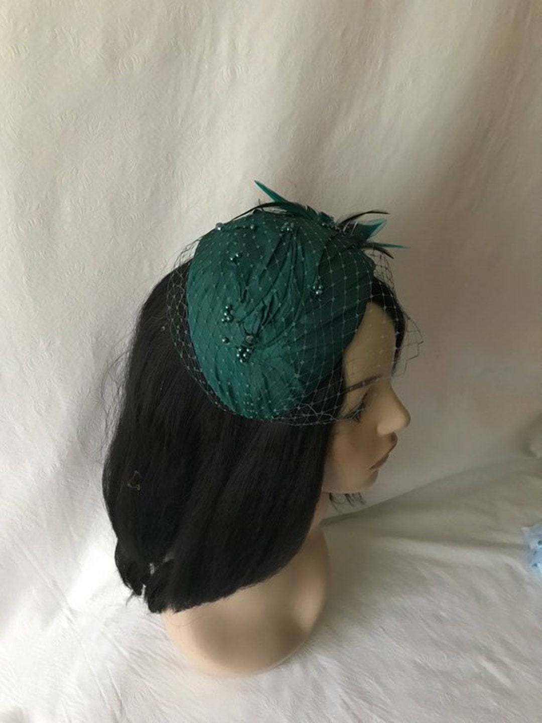 Emerald Green Vintage Inspired 1950s-1960s Half Hat, Dark Green Wedding ...