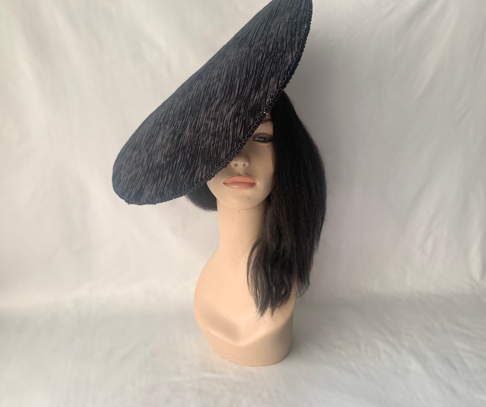 Black Velvet Flat Wide Brim Fascinator Hat Wedding Church Tea - Etsy